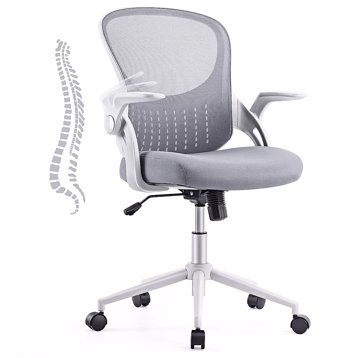 JHK Home Office Desk Chair – Ergonomic Office Chair with Lumbar Support and Flip-up Armrest, Height Adjustable Mesh Computer Chair, Suitable for Office, Study, Conference Room, Grey