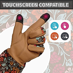 SAVJOB Gardening Gloves for Men&Women,Goatskin Leather Thorn Proof Garden Gloves with Touchscreen,Work Gloves,Gardening Gifts,Brown,Large