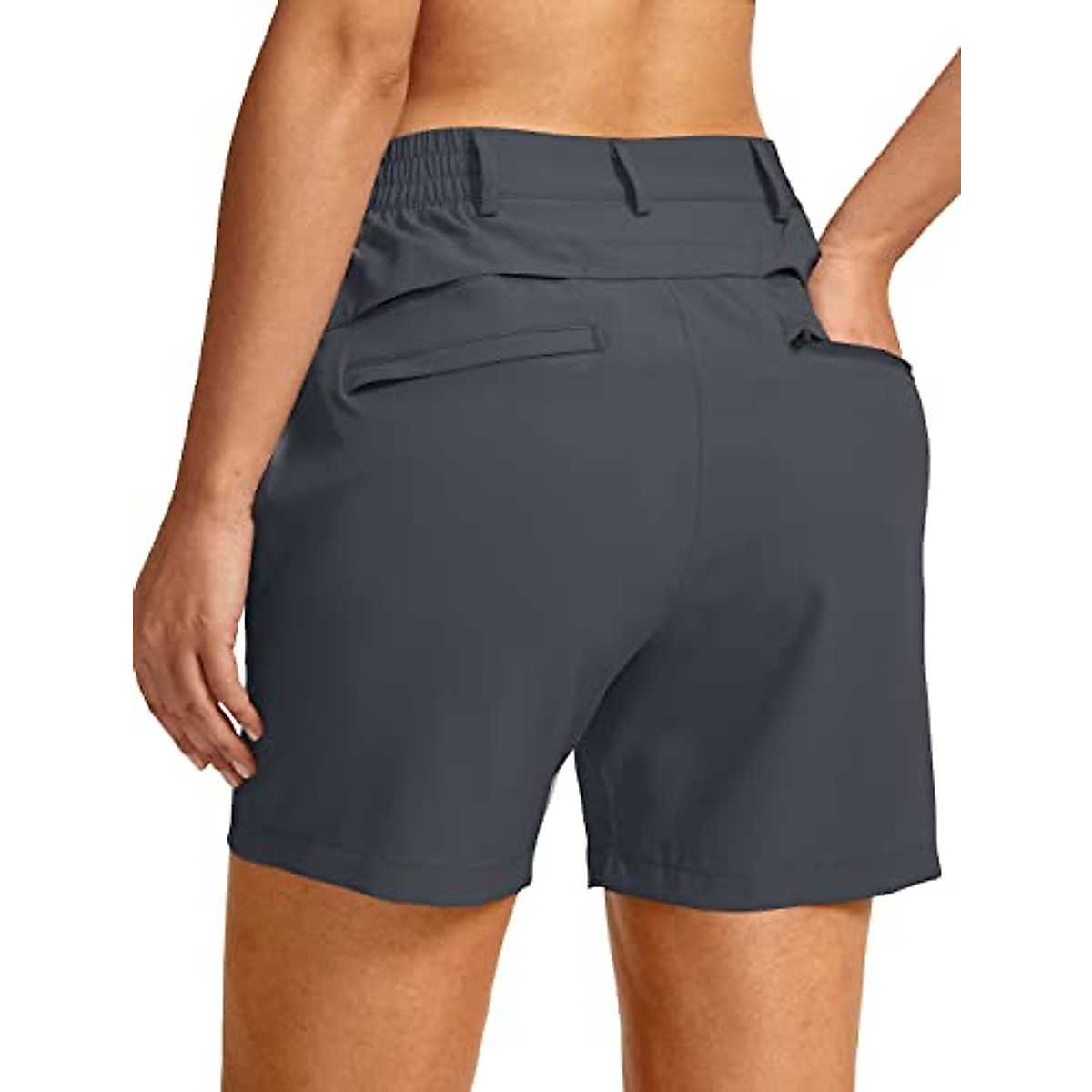 Soothfeel Women's Golf Shorts with 4 Pockets 5 Inch Quick Dry Stretch Dress Work Hiking Shorts for Women Casual Summer (Deep Grey, L)