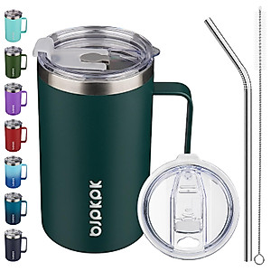 BJPKPK Insulated Coffee Mug with 2 Lids, 25oz Stainless Steel Insulated Tumbler with Handle, Double Wall Vacuum Coffee Cup, BPA Free Leak Proof Thermos for Travel & Home, Army Green