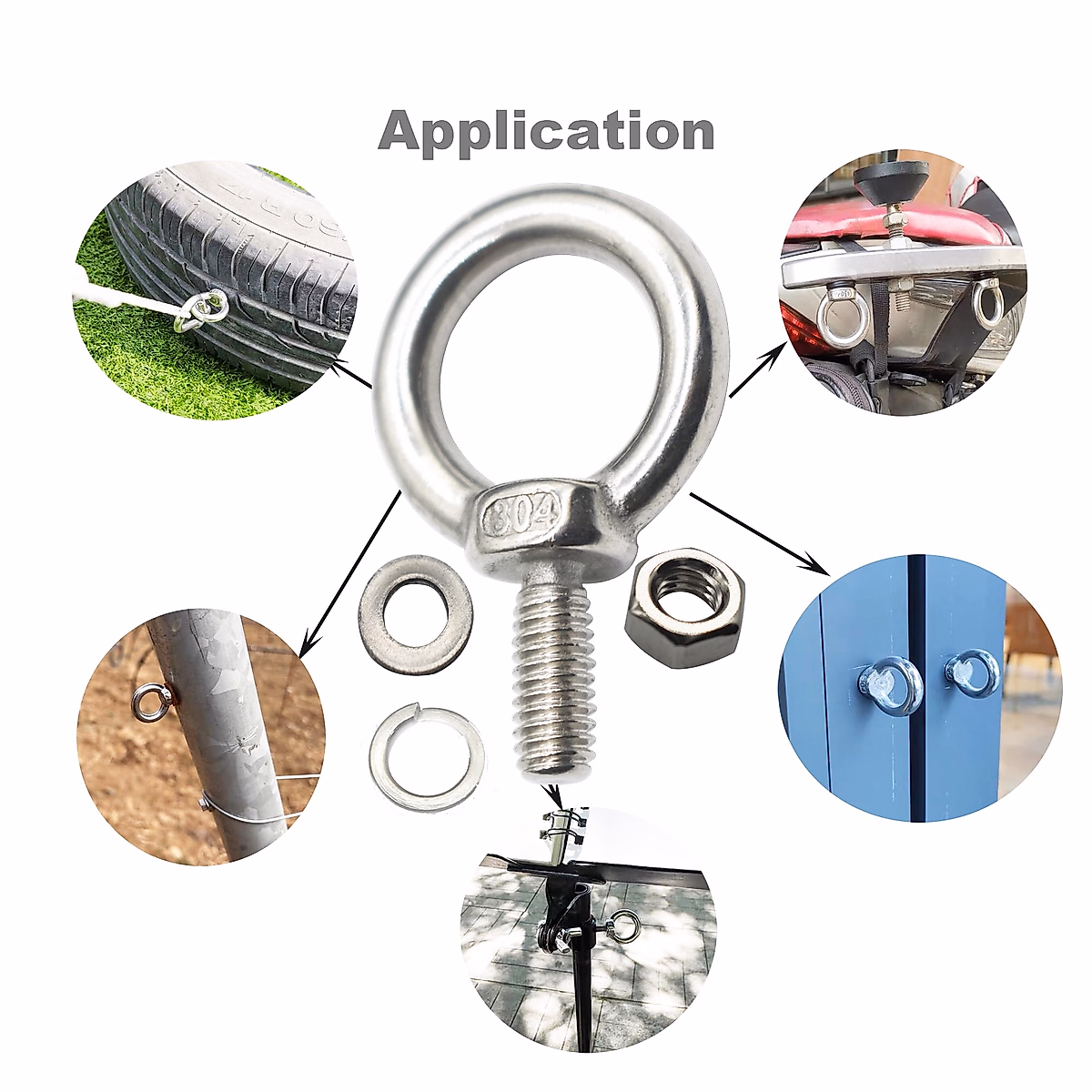 Floyutin Stainless M6 Eyebolt 0.55"(14mm) Long Male Ring Threaded Screw Lifting Shoulder Eye Bolts with Nuts Washers,10 PCS