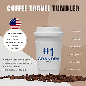 Funny Guy Mugs #1 Grandpa Travel Tumbler With Removable Insulated Silicone Sleeve, White, 16-Ounce