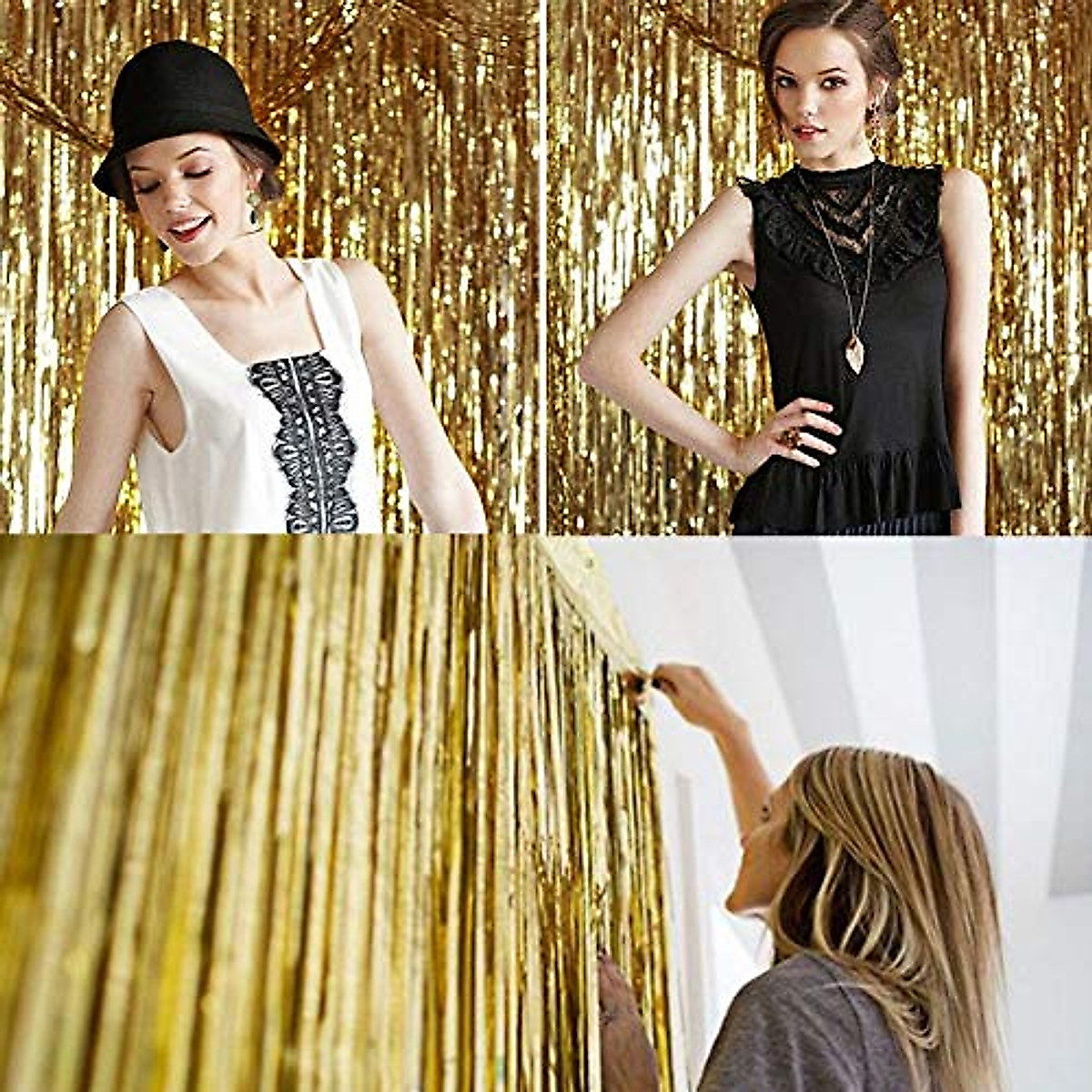 Twinkle Star 2 Pack Photo Booth Backdrop Metallic Tinsel Foil Fringe Curtains Environmental Background for Birthday Wedding Party Christmas Decorations (Gold)