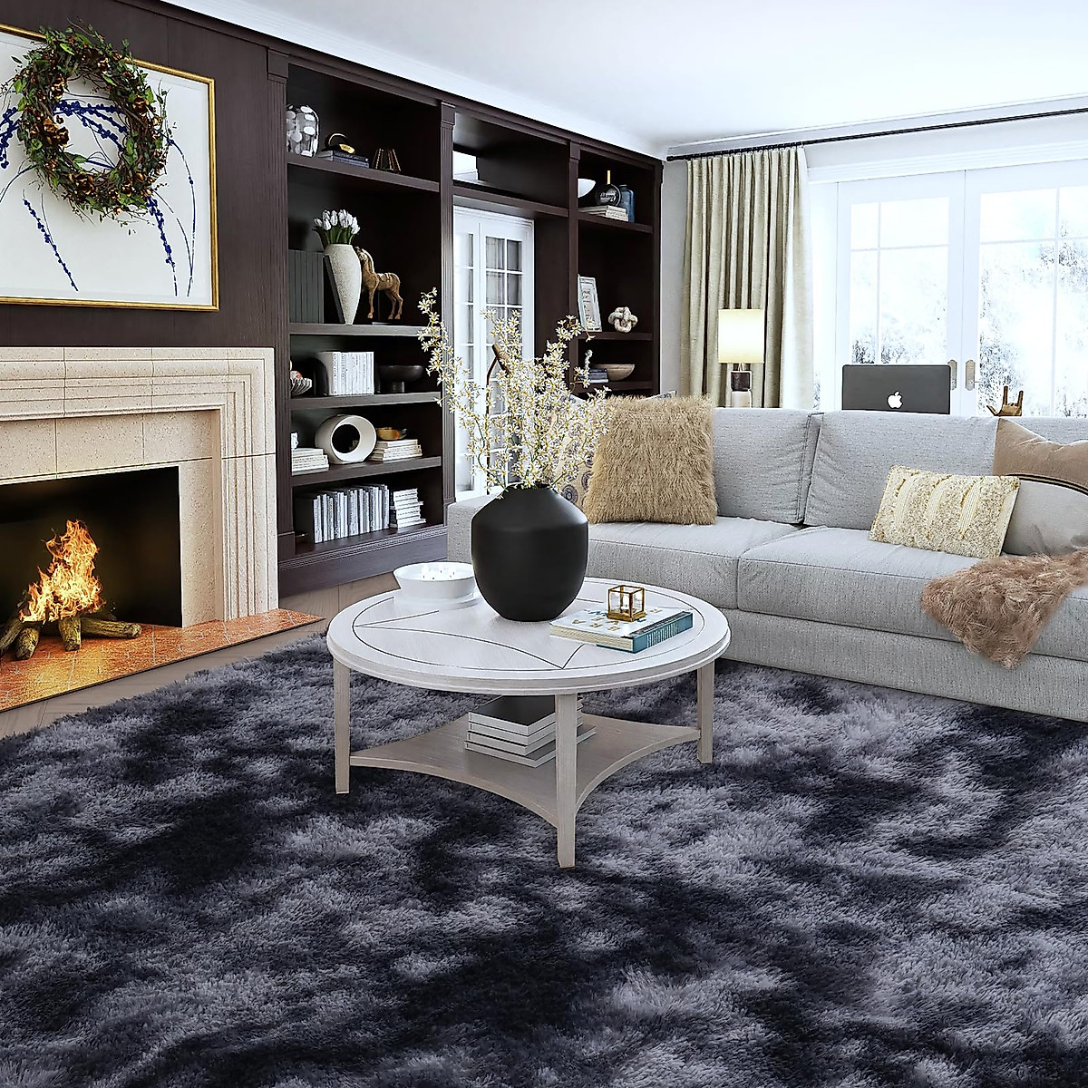 HOJARUGG Ultra Soft Rug for Living Room, 6 X 9 Tie-Dyed Black Plush Fuzzy Rugs Machine Washable, Fluffy Shag Area Rug Furry Rugs for Bedroom, Anti-Skid Indoor Carpet Nursery Rugs for Room Home Decor