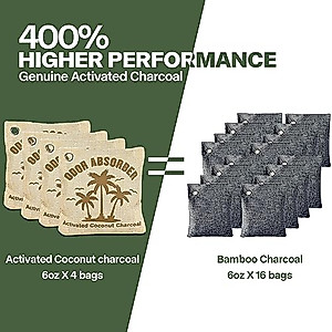 Zensanit 4 Pack Activated Charcoal Odor Absorber 170g/6oz - Nature Fresh Coconut Shell Air Freshener - Fragrance-Free Odor Eliminator for Home Use, Equal 16 Pack Bamboo Charcoal Air Purifying Bag
