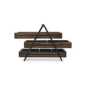 Umbra Terrace Tier Jewelry Three Sliding Linen Lined Wood Trays with Metal Frame and Handle, Easy Storage and Access, Walnut, 3 Each
