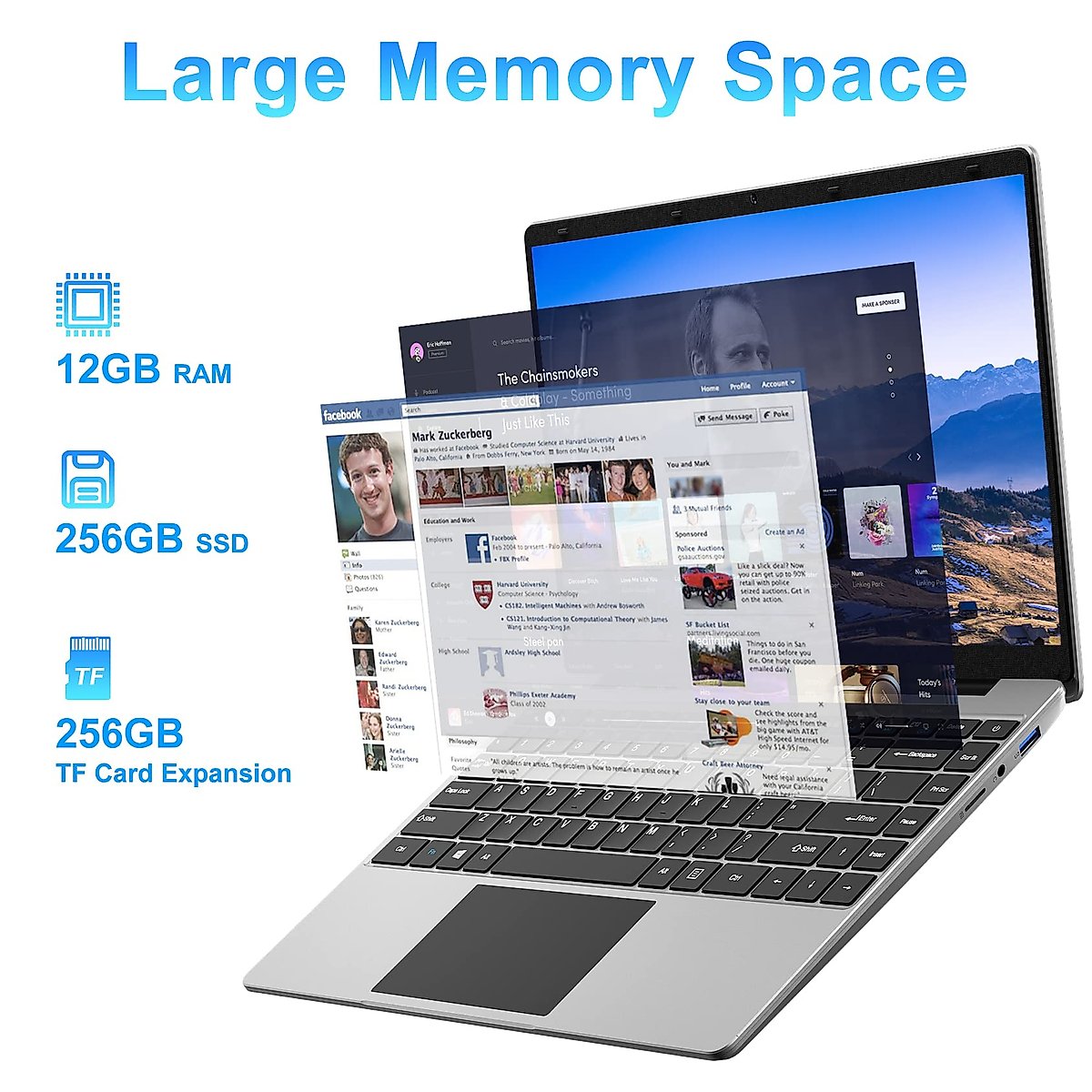 jumper Laptop, 12GB LPDDR4 256GB SSD and Expandable 256GB TF Card Expansion, Quad-Core Intel Celeron CPU(Up to 2.5GHz), 14" 1080P FHD Display, Laptops Computer with 2.4G/5G WiFi, Dual Speakers.