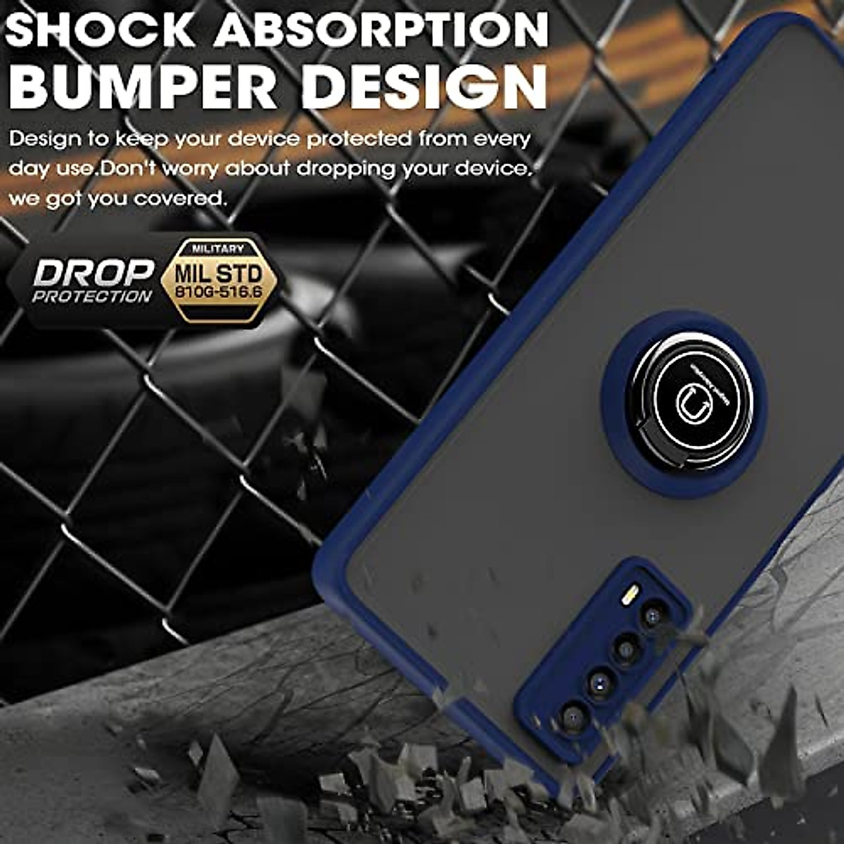 Lokyoo Shockproof Case for TCL Stylus 5G 2022, with 2 Pack Tempered Glass Screen Protector, Military Grade Phone Cover with Support Magnetic Car Holder Metal kicktand for TCL Stylus 5G-Blue