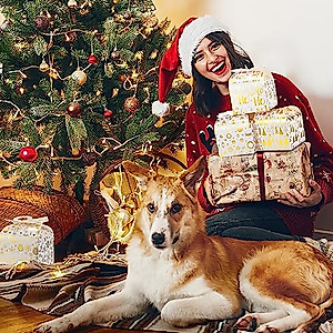 Fulmoon 24 Pcs Christmas Gift Boxes Metallic Christmas Treat 3D Xmas Goody Candy Cookie with Bow Paper Goodie Gift Wrapping Boxes for Holiday Party Favor Supplies(Gold)