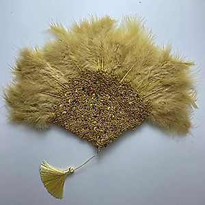 Msbfea Big Size Design African Orange Feather Fan Ladies Wedding Feather Fan for Bride Double Side Feather Nigerian Flower - 35cmx45cm Color 925