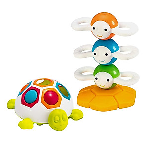 Fat Brain Baby Sensory Toys, Dizzy Bees Magnetic Stacking Toy, Pop & Slide Shelly Turtle Toy Bundle with Storage Bag, Toddler Learning Fine Motor Toys, BPA Free