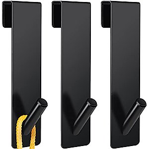 LIANQUAN Shower Door Hooks, 3 Pack Over Door Hooks for Bathroom Frameless Glass Shower Door Towel Hooks Stainless Steel Hanger Drilling-Free Towel Rack Ideal for Robe, Loofahs, Black