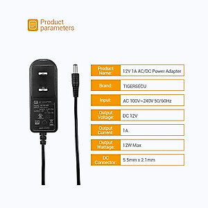 TIGERSECU Security Camera AC/DC Power Adapter, 12V 1A 100V-240V Power Supply, Compatible with Lorex, Night Owl, Swann, ZOSI, Amcrest, Reolink IP Cameras 5.5 x 2.1 mm (2-Pack)