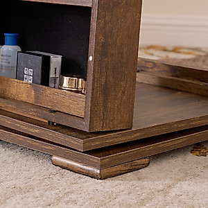 sogesfurniture Lockable Floor Standing Wooden Jewelry Armoire with Full Length Mirror 360°Rotatable Jewelry Organizer Cabinet Lockable with Storage Shelf, Rustic Brown,BHUS-QH-7021C-FG