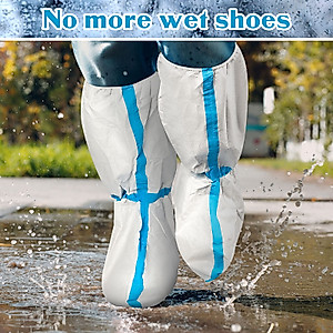 20 Pieces/ 10 Pairs Disposable Boot and Shoe Covers Plastic Long Boot Covers Waterproof Rain Shoe Covers for Men and Women, White