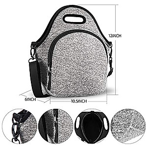 Gowraps Lunch Bags For Women/Men/Kids Neoprene Lunch Tote Bags With Adjustable Detachable Shoulder Straps Reusable Soft Insulated Lunch Bag For School/Travel/Work(Gray)
