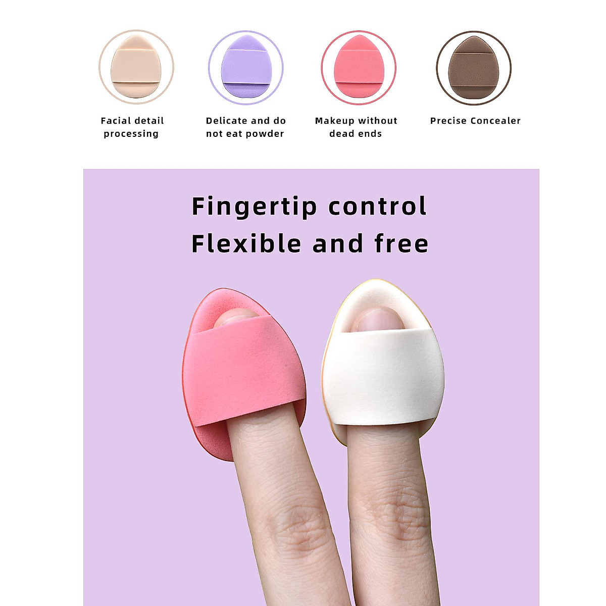 RUBIXIAN Finger Puff 4 Pcs Mini Triangle Makeup Puff for women Super Soft Beauty Makeup Tools Suitable for Loose and Body Powder (4 Color 1 Set)