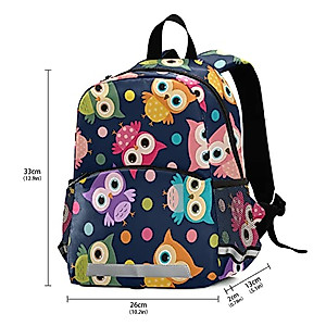 ALAZA Cute Owl Print Animal Polka Dot Kids Toddler Backpack Purse for Girls Boys Kindergarten Preschool School Bag w/ Chest Clip Leash Reflective Strip