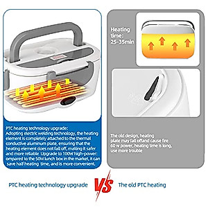 JIEGELIN Electric Lunch box food heater 2-in-1,12V/24V/110V/220V portable heating lunch box for cars and homes,stainless steel container fork and Spoon and portable bag (Grey)