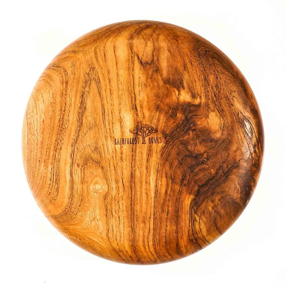 Rainforest Bowls 11" Rounded Javanese Teak Wood Salad Serving Bowl- Perfect for Everyday Use, Hot & Cold Friendly, Ultra-Durable- Exclusive Luxury Custom Design Handcrafted by Indonesian Artisans