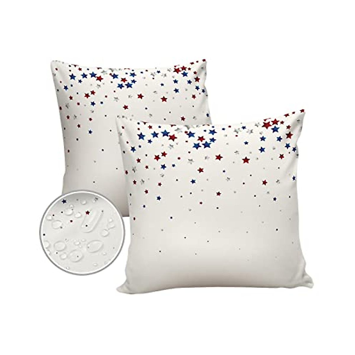 Outdoor Pillows 18x18 Waterproof Outdoor Pillow Covers, Memorial Independence Day Polyester Throw Pillow Covers Garden Cushion Decorative Case for Patio Couch Decoration Set of 2, Patriotic Star