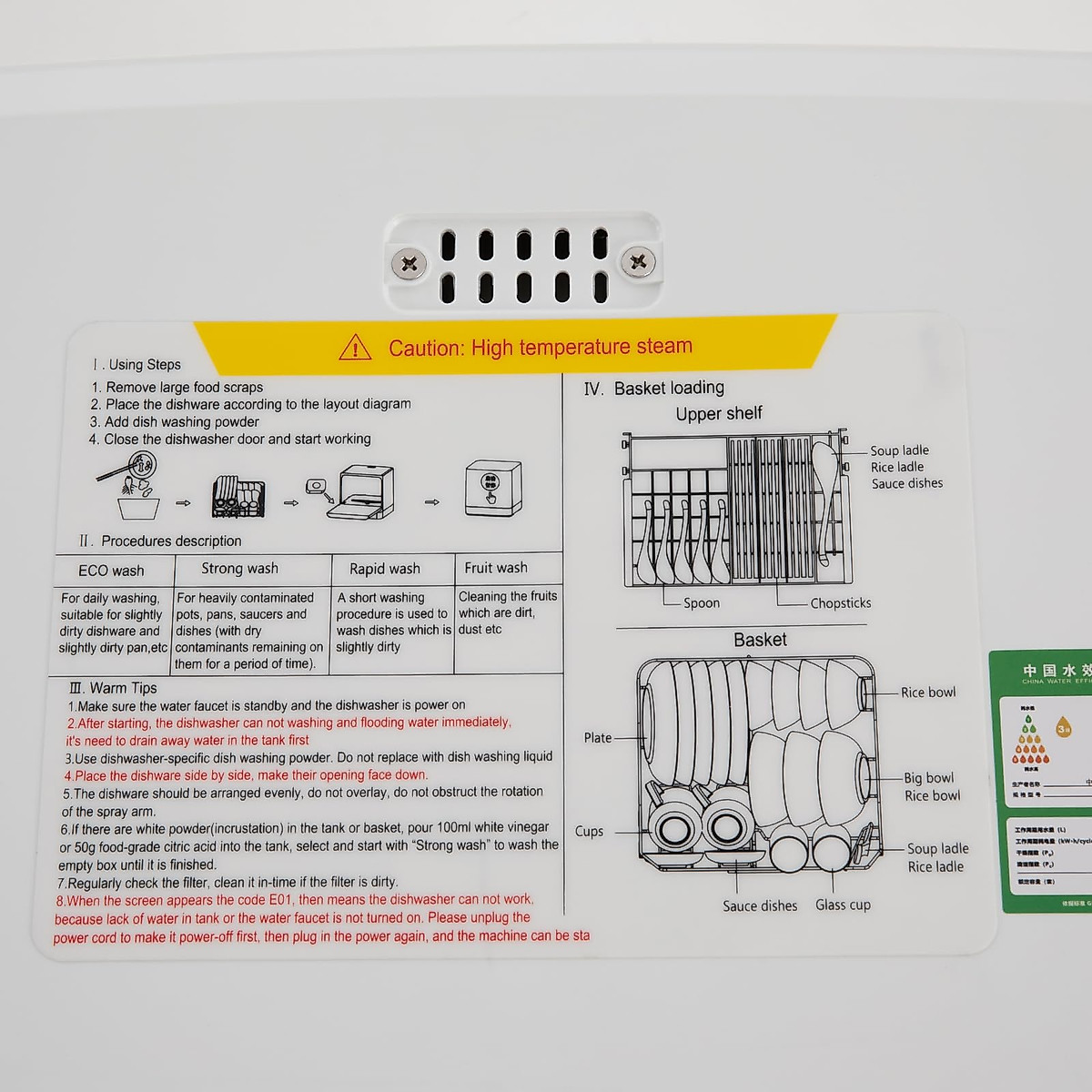 Headry Portable Countertop Mini Dishwasher 110V 800W, White Stainless Steel Large Capacity Counter Dishwasher, 4 Cleaning Modes, 360°Dual Spray, Air-Dry Function& UV Hygiene& LED Display for Home Dorm