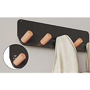 Faveaux Wall Mounted Coat Rack Wood Wall Hooks Hanging Hanger Pegs Metal Wooden Modern Boho Accordion Wall Room Decor Clothing, Coats, Towel, Hat, Scarf Rack Wall Mount, Heavy Duty Black Pack of 1