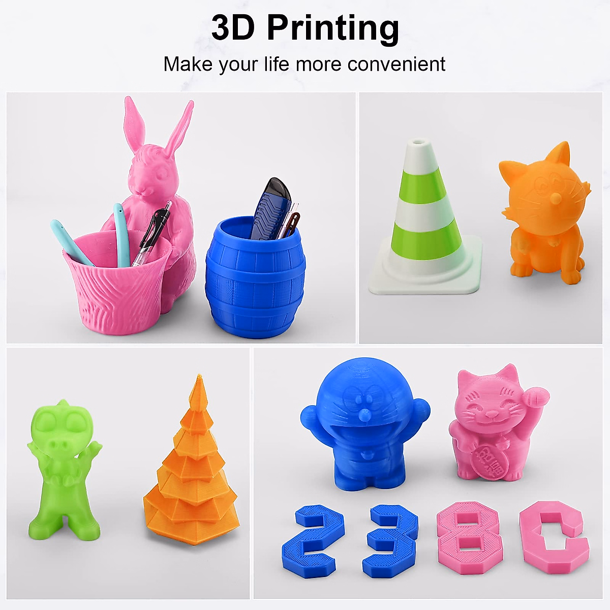 ENTINA 4 Colors PLA 3D Printer Filament for Tina 2, Dimensional Accuracy +/- 0.02mm, 1.75MM 200G 3D Printer Filament Bundle for 3D Printers