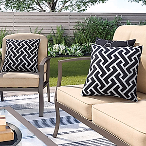 Pyonic Outdoor Waterproof Pillow Covers Set of 2 18X18 Inch Modern Geometric Black and White Decorative Outdoor Pillows for Patio Garden