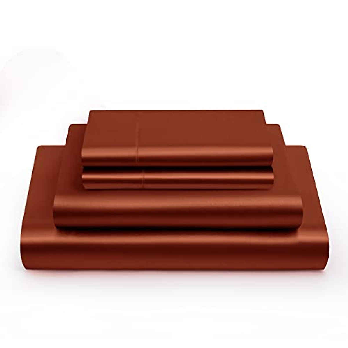 Cotton Home Depot King Size Soft Satin Bed Sheets Burnt Orange Satin Sheet Set, 15" Deep Pocket Fitted Sheet + 1 Flat Sheet + 2 Pillowcases