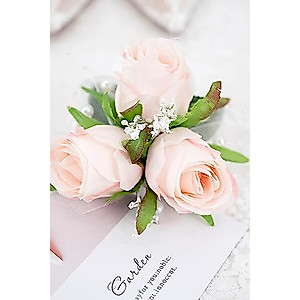Floinla Pink Corsage and Boutonniere Set for Wedding Prom, Artificial Flower Wrist Corsage Bracelets, Homecoming Corsage Wristlet, Boutonniere for Men Wedding Suit Decorations