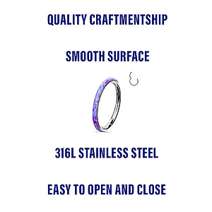 1 16 Gauge 5/16 Inch Purple Opal Orbital Outter Edge Septum Nose Ear Lip Ring Stainless Steel Hinged Helix Tragus Piercing Jewelry C303