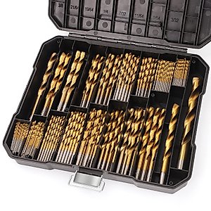COMOWARE 230 Pcs Drill Bit Set for Wood & Metal - Titanium Wood Drill Bits, High Speed Steel Drill Bit Kit Titanium Coated for Wood, Metal, Plastic, Aluminum Alloy with Storage Case, 3/64"-1/2"