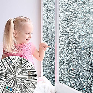 SUNBABY Window Film Privacy Decorative: 3D Window Privacy Film Stained Glass Window Film Frosted Glass Window Film Sun Blocking (17.5 * 78.7 Inch)