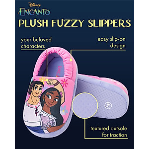Disney Girls' Encanto Slippers - Mirabel and Luisa Plush Fuzzy Slippers, Non-Skid Sole (5-12), Size 7/8, Mirabel And Luisa