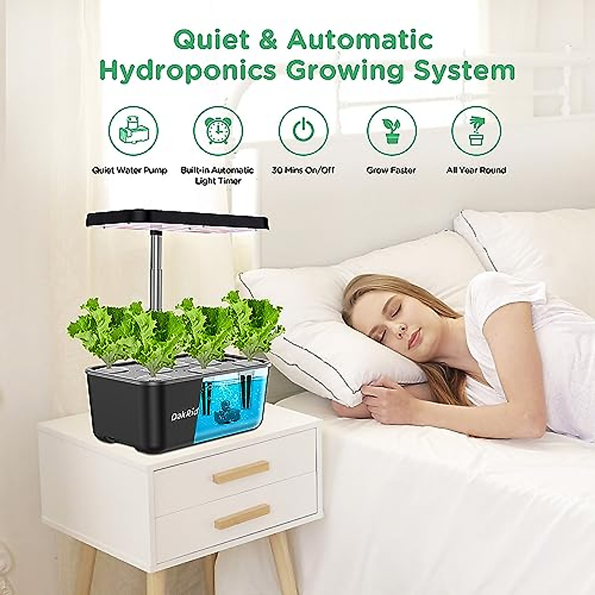 DakRide Mini Hydroponics Growing System, Indoor Herb Garden System with LED Grow Light, Plants Germination Kit with Automatic Timer, Quiet Water Pump, Height Adjustable for Family, 8 Pods