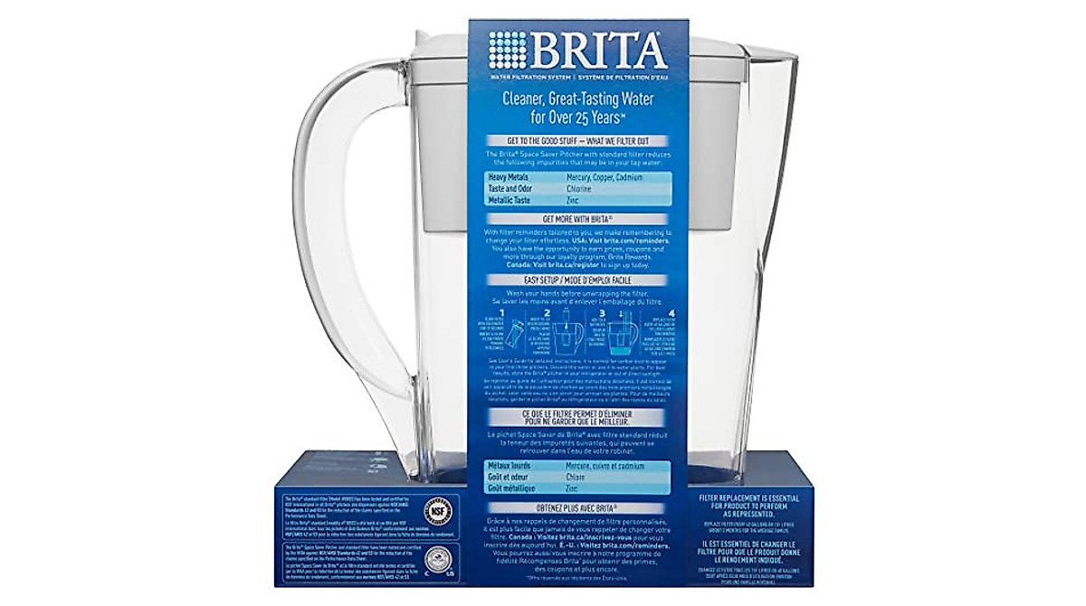 Brita Space Saver Water Filter Pitcher - Compact & Filtered Water