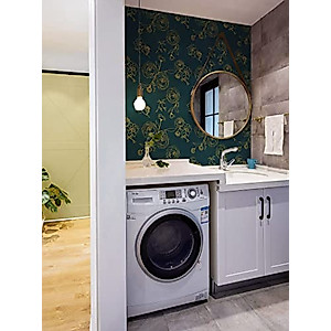 Safiyya Removable Wallpaper Floral Peel and Stick Wallpaper Gold and Teal Contact Paper for Cabinets Boho Wallpaper Contact Paper Peel and Stick Flower Contact Paper for Walls Vinyl Rolls 78.7"x17.3"