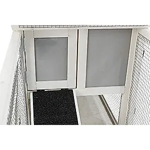 TRIXIE Natura Insulated Rabbit Hutch with Large Run, Hinged Peaked Roof, 2-Story with Ramp, for Rabbits or Guinea Pigs, Gray/White