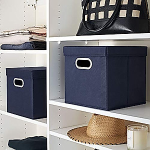Household Essentials 33-1 Decorative Storage Cube Set with Removable Lids | Navy | 2-Pack
