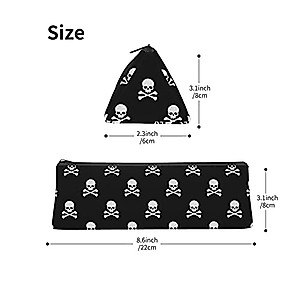 Skull Crossbones Black Triangle Pencil Pouch Large Capacity Multi Function Zipper Pencil Bag Organizer for Kids Or Adult Office Supplies Idea Gift