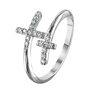 Sterling Silver 925 Cross Ring Double Cross CZ Open Ring Symbolic Jewelry (6)