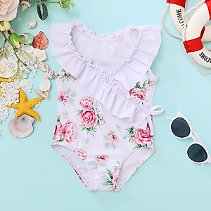 Baby Girl Swimsuit Infant Bathing Suits One Piece Swimwear Sleeveless Bikini Tankini Set Stirpe Bathing Suits for Girls 3-6 Months White