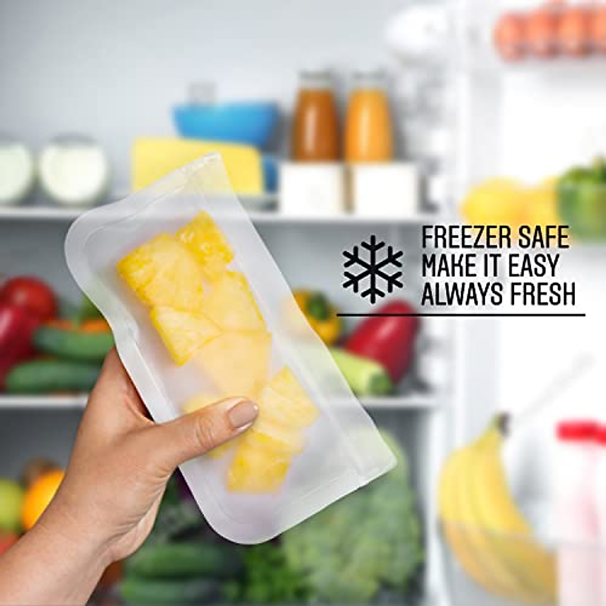 Escential bags Reusable silicone ziplock bags, INCLUDES DRYING RACK; 10 pack, 3 gallon, 4 sandwich, 3 snack. Easy to wash, good for travel. Multi use bags, dishwasher friendly.