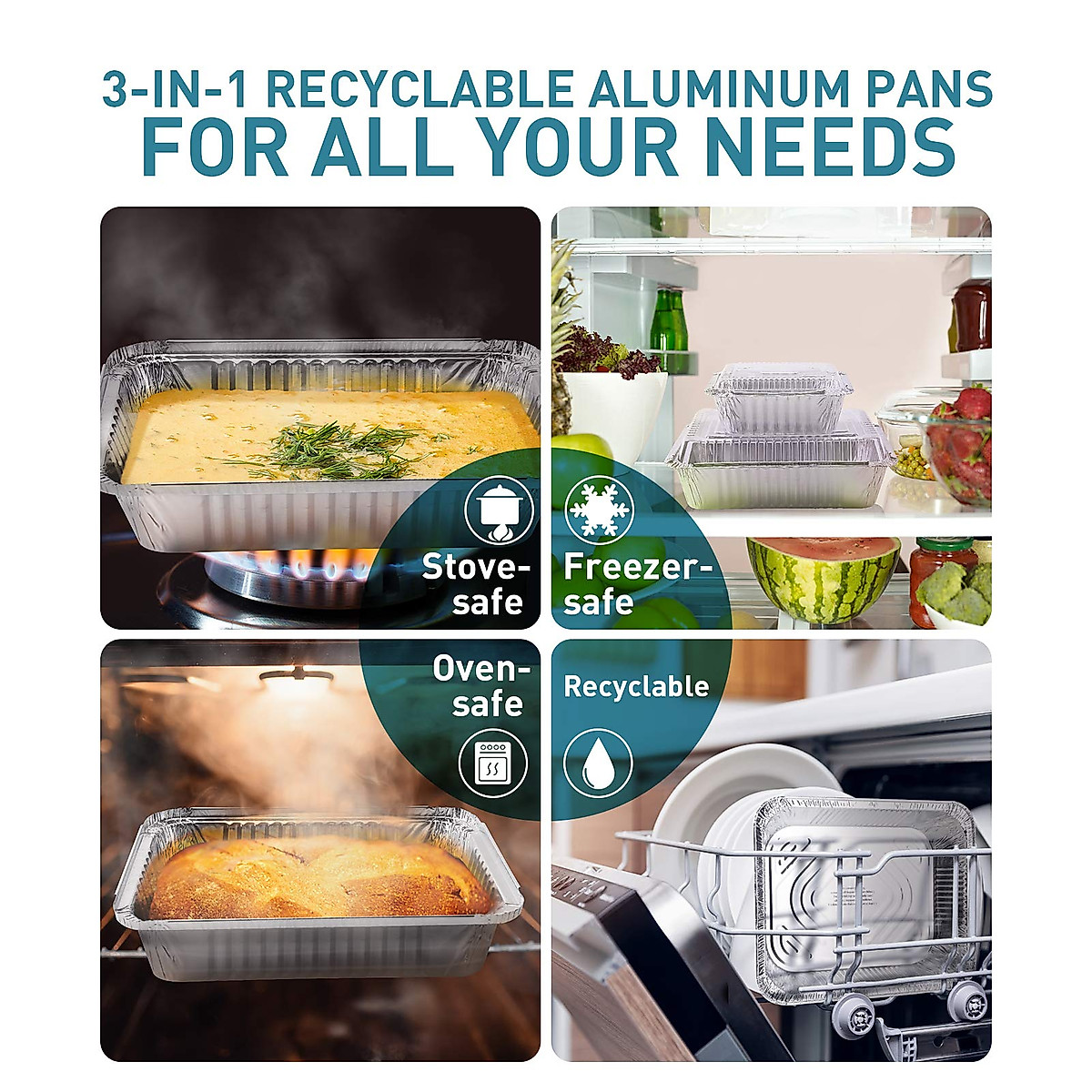 XIAFEI 2LB Takeout Foil Pans with Lids(30 Pack), Recyclable,Best Use for Baking, Cooking, Heating, Storing, Prepping Food,Takeout - 8.26" x 5.7" x 1.77"
