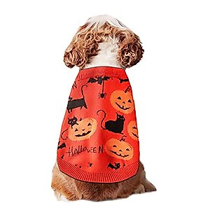 NIULA Dog Halloween Sweater Pet Pumpkin Sweater Cat Funny Halloween Jumper Puppy Clothes Kitty Clothes(S)