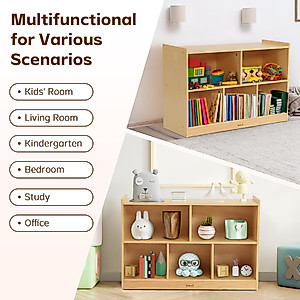 Bateso Toy Storage Organizer for Kids, 5-Compartment Wooden Toy Storage Cabinet, Montessori Bookshelf for Books & Toys, 2-Tier Kids Bookcase & Toy Shelf for Kids' Room, Playroom, Classroom, Nursery