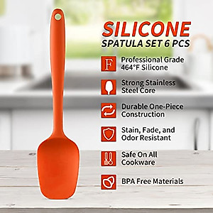 Silicone Spatula,Spatulas Silicone Heat Resistant,6 PCS silicone cooking utensils set,Non-Stick and Non-Scratch Spatula Set,Stainless Steel Core,Great Grips Spatulas for Cooking,Baking and Mixing