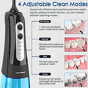 Water Flosser Cordless Teeth Cleaner, Dental Oral Irrigator with DIY Mode, Rechargeable Water Flosser for Braces, Bridges, Implants Care, IPX7 Waterproof with 4 Interchangeable Jet Tips