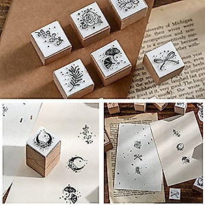 16Pcs Wooden Mounted Rubber Stamps Wood Rubber Stamp Set for Art and Craft DIY Card Making Scrapbooking